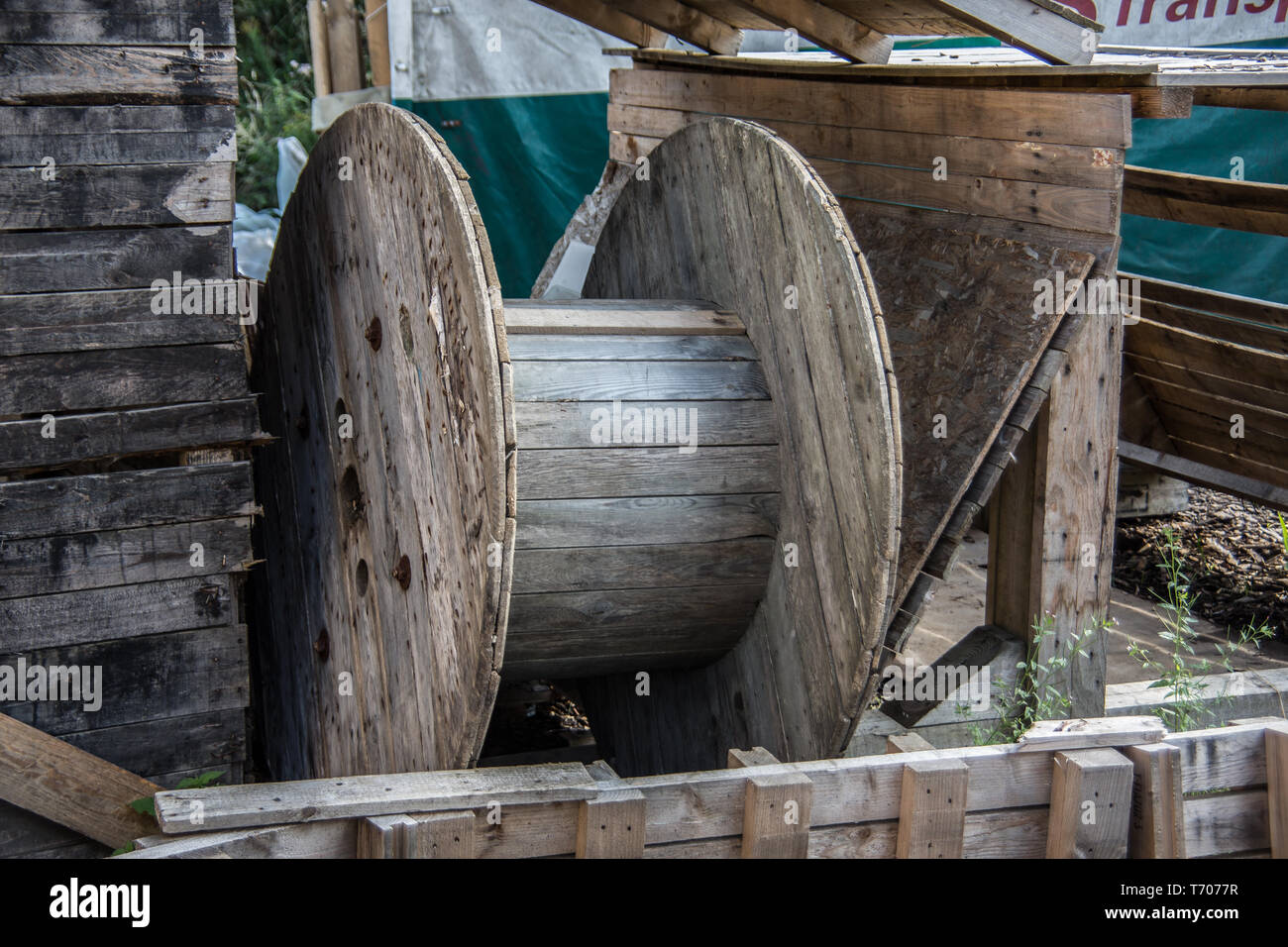 Cable drum in the board shed Stock Photo - Alamy