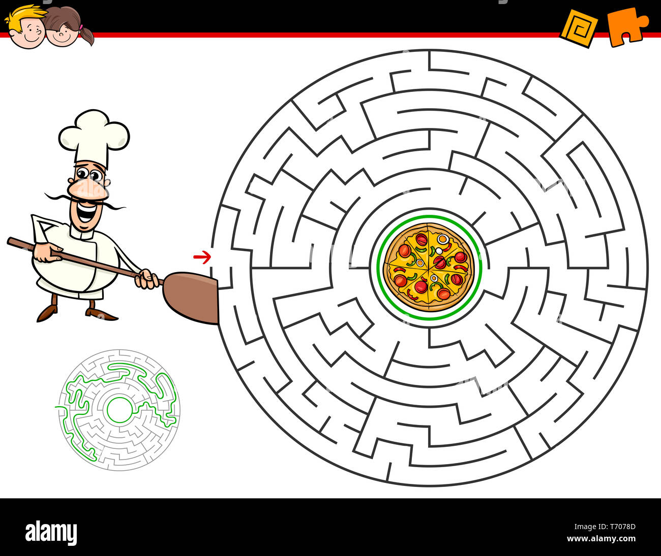 cartoon maze game with chef and pizza Stock Photo - Alamy