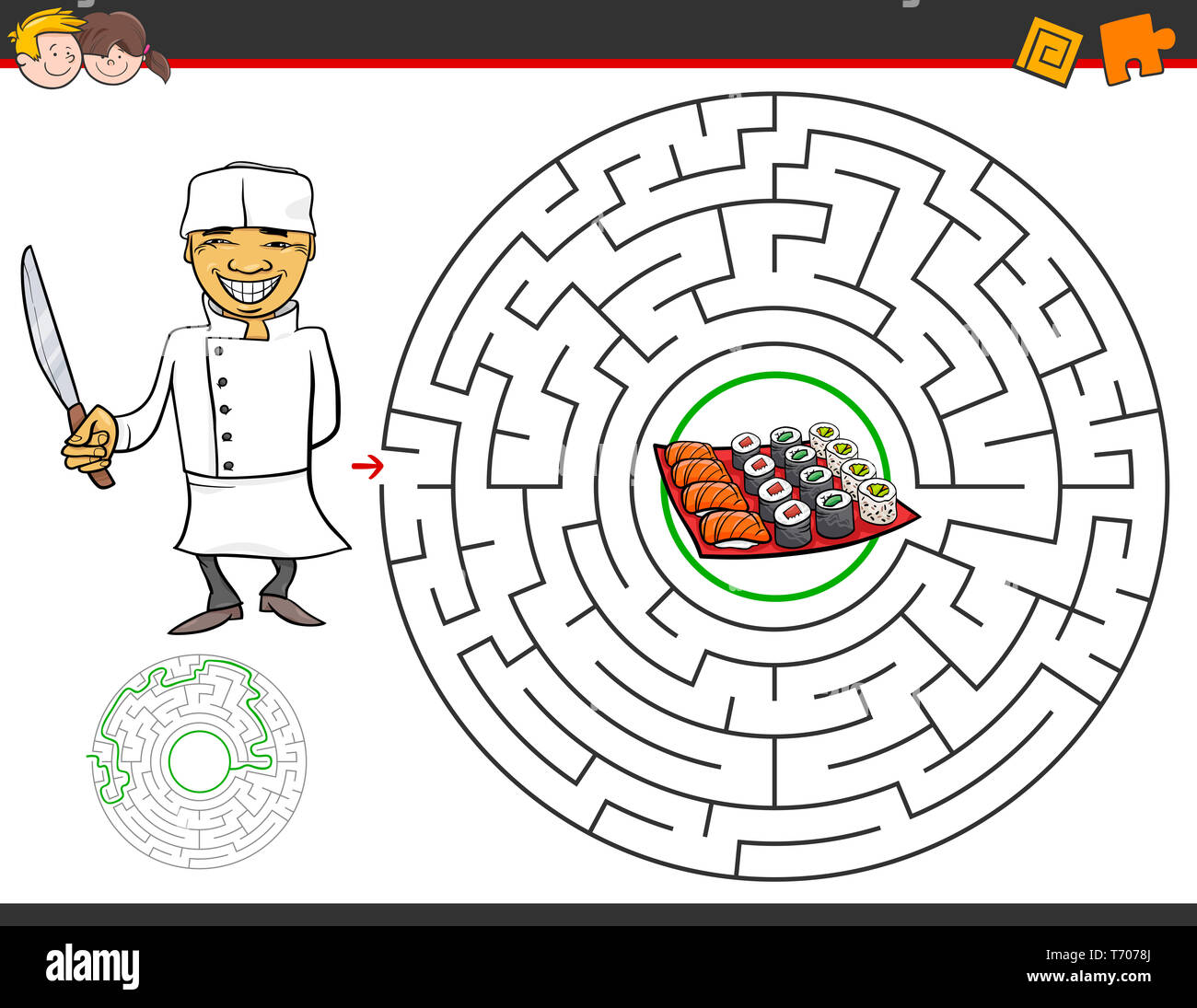 cartoon maze game with chef and sushi Stock Photo - Alamy