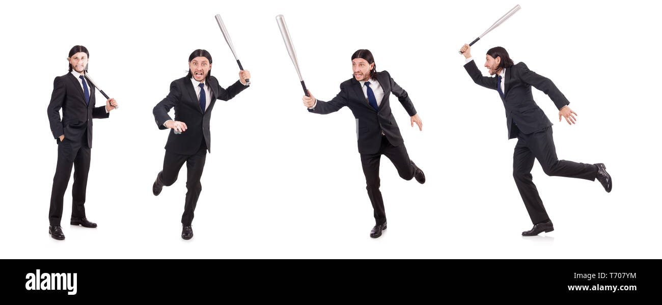 The man with baseball bat isolated on white Stock Photo - Alamy
