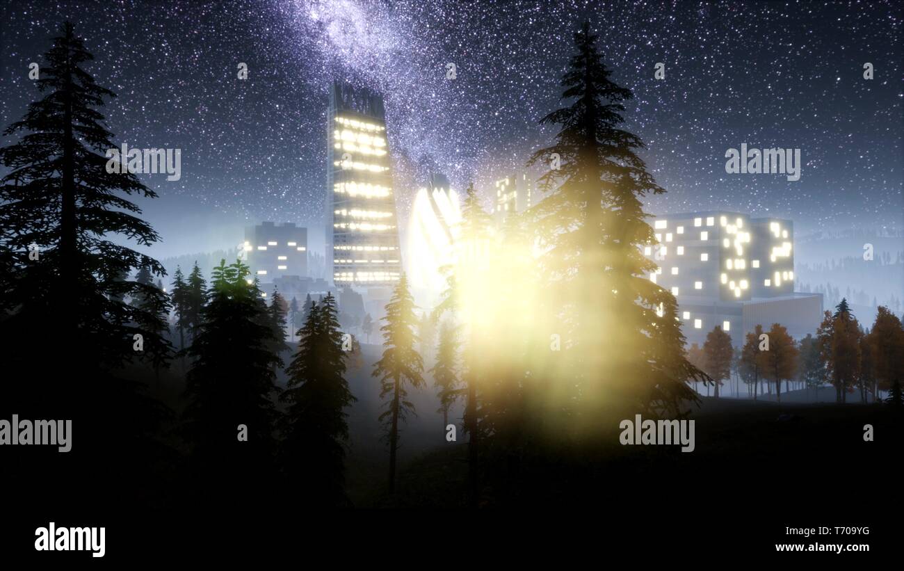 city skyscrapes at night with Milky Way stars Stock Photo - Alamy