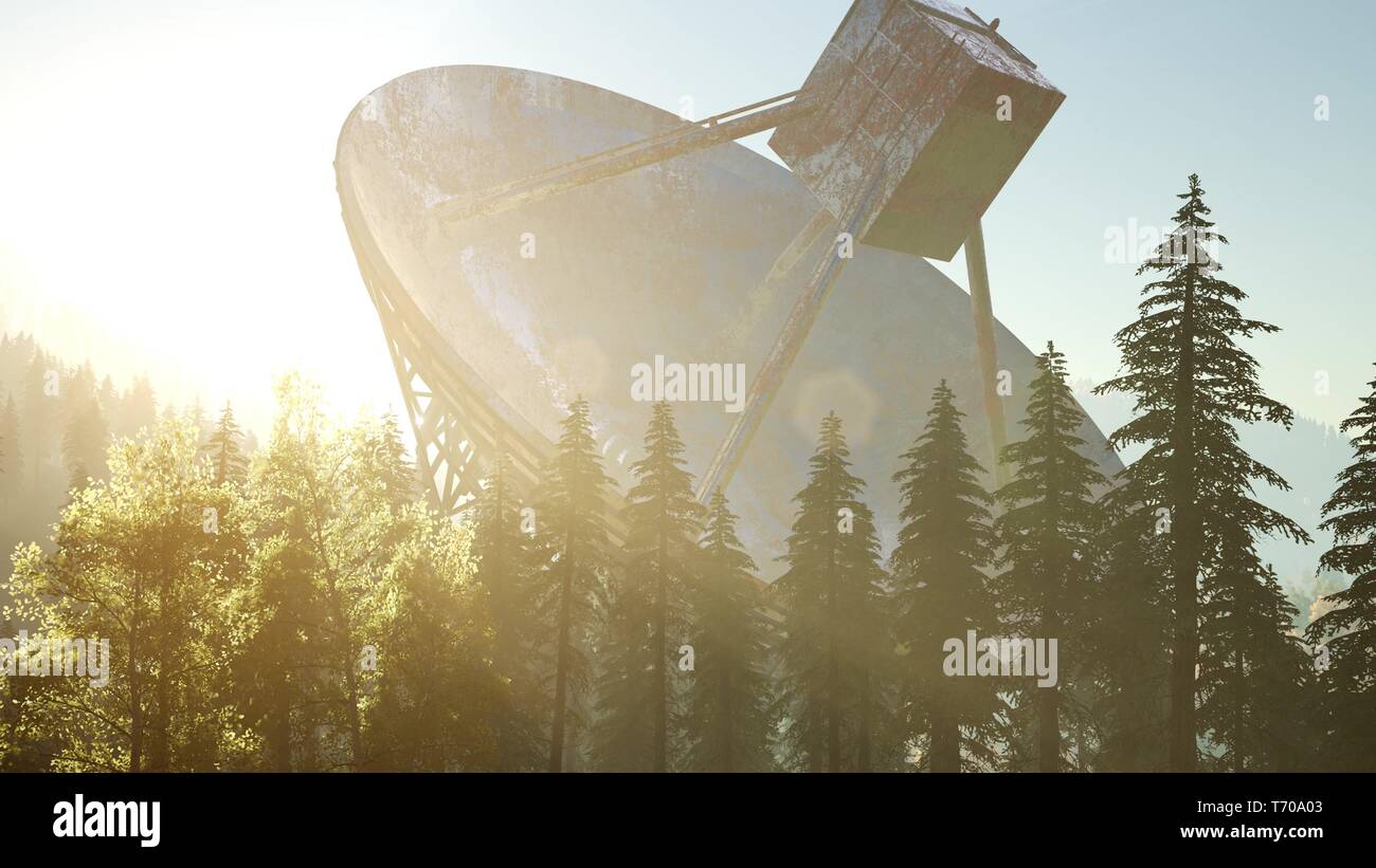 The observatory radio telescope in forest at sunset Stock Photo - Alamy
