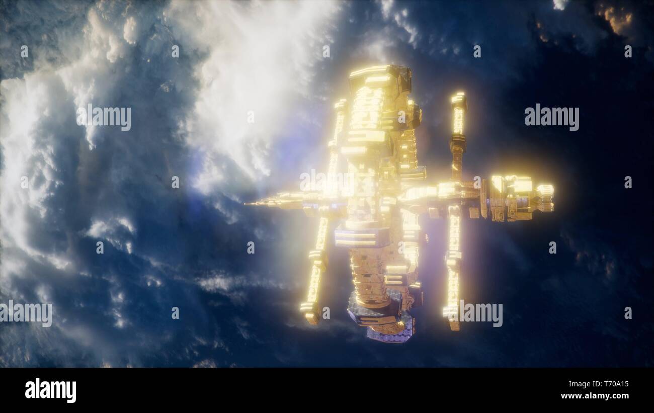 Earth and Spacecraft. space ship over the earth Stock Photo - Alamy