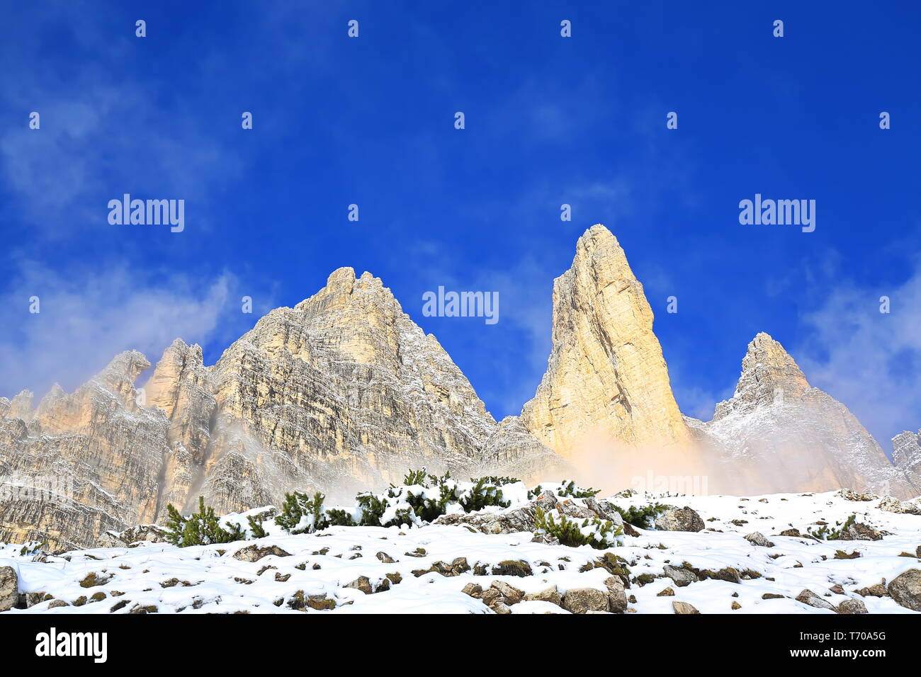 Three pinnacles in the Dolomites Stock Photo - Alamy