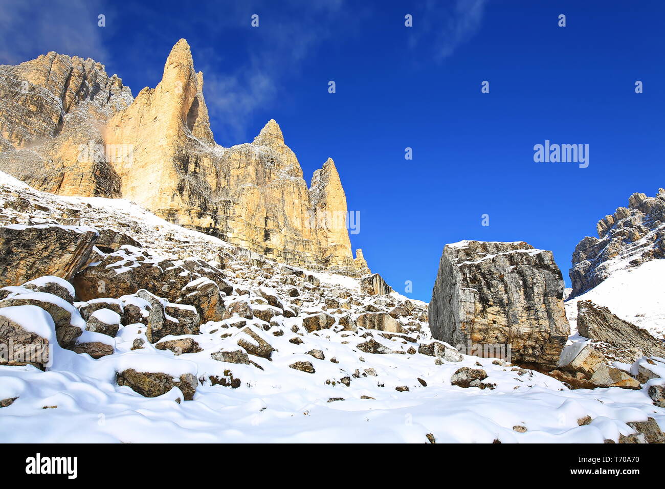 Three pinnacles in the Dolomites Stock Photo - Alamy