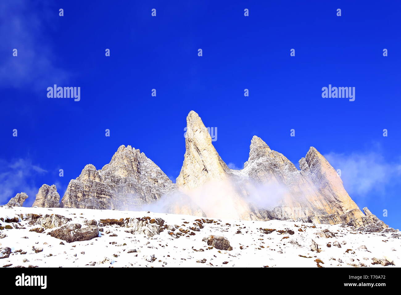 Three pinnacles in the Dolomites Stock Photo - Alamy