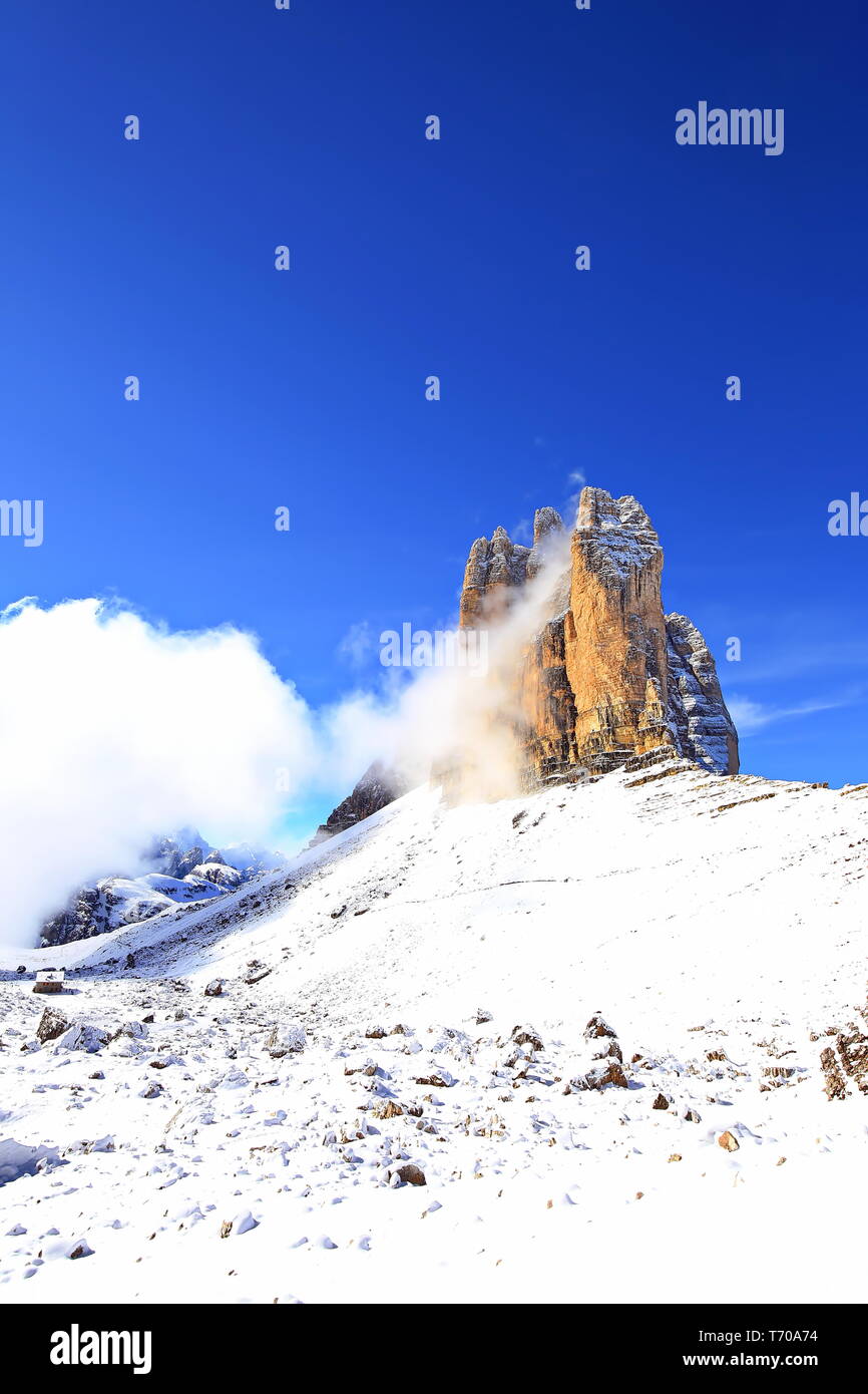 Three pinnacles in the Dolomites Stock Photo - Alamy