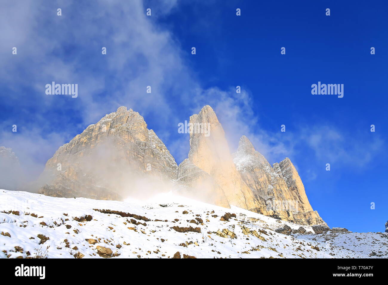 Three pinnacles in the Dolomites Stock Photo - Alamy