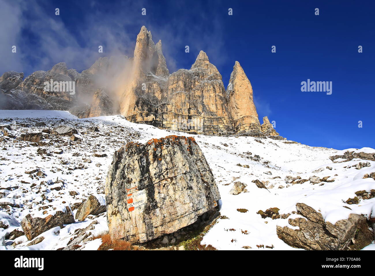 Three pinnacles in the Dolomites Stock Photo - Alamy