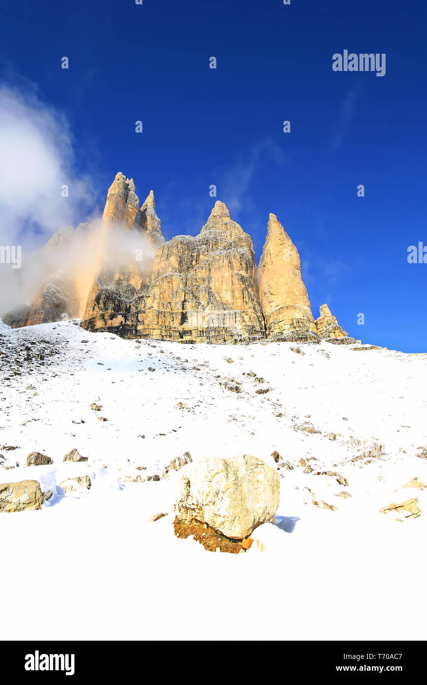 Three pinnacles in the Dolomites Stock Photo - Alamy