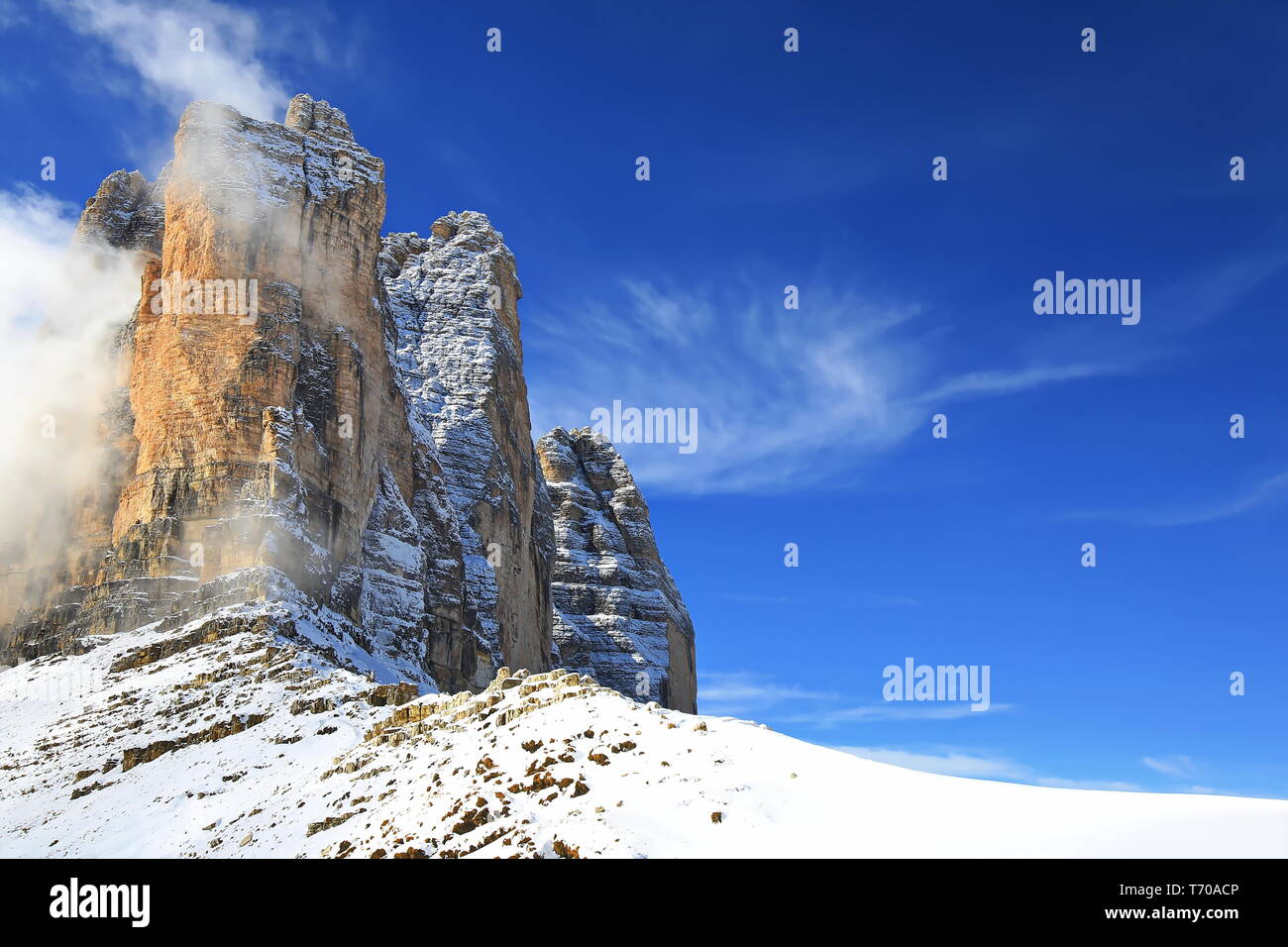 Three pinnacles in the Dolomites Stock Photo - Alamy
