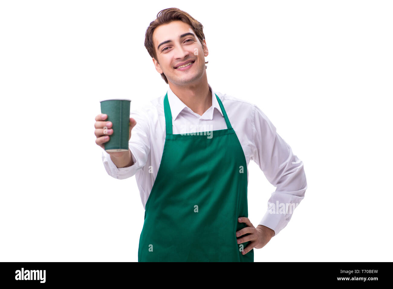 Young waiter isolated on white background Stock Photo - Alamy