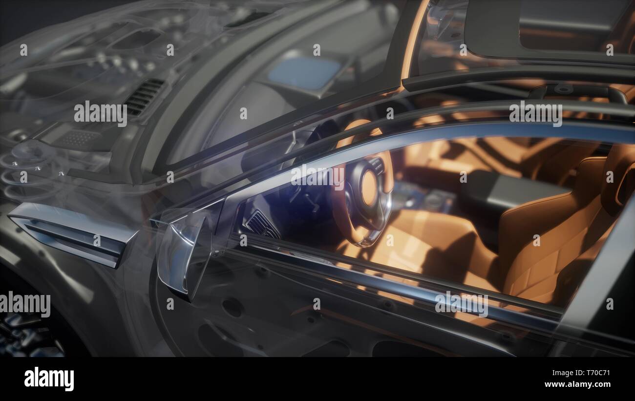 engine and other parts visible in car Stock Photo - Alamy