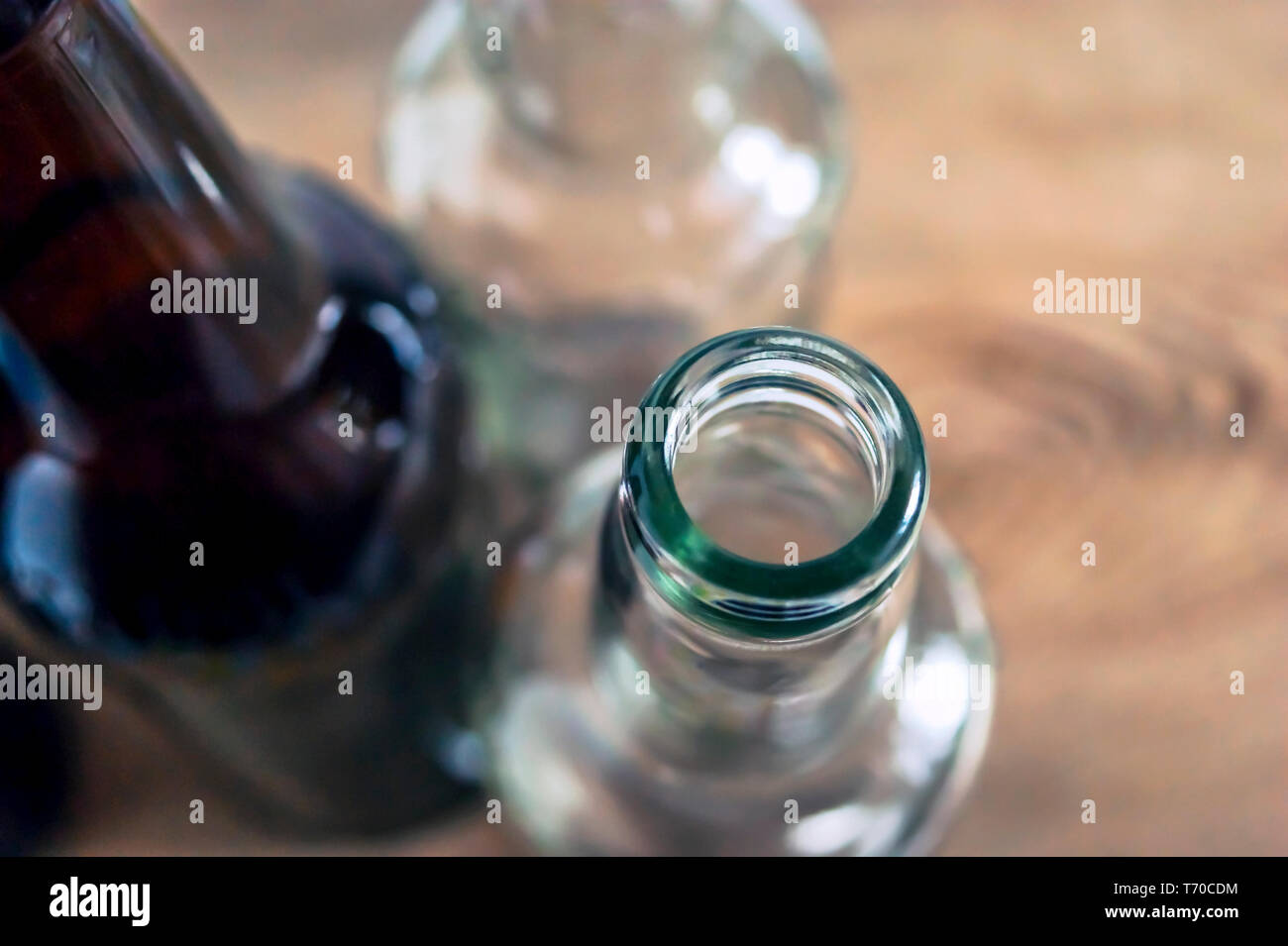 Top-Down View of Glass Bottle Rim, Bore, Orifice or Throat. Blurred ...
