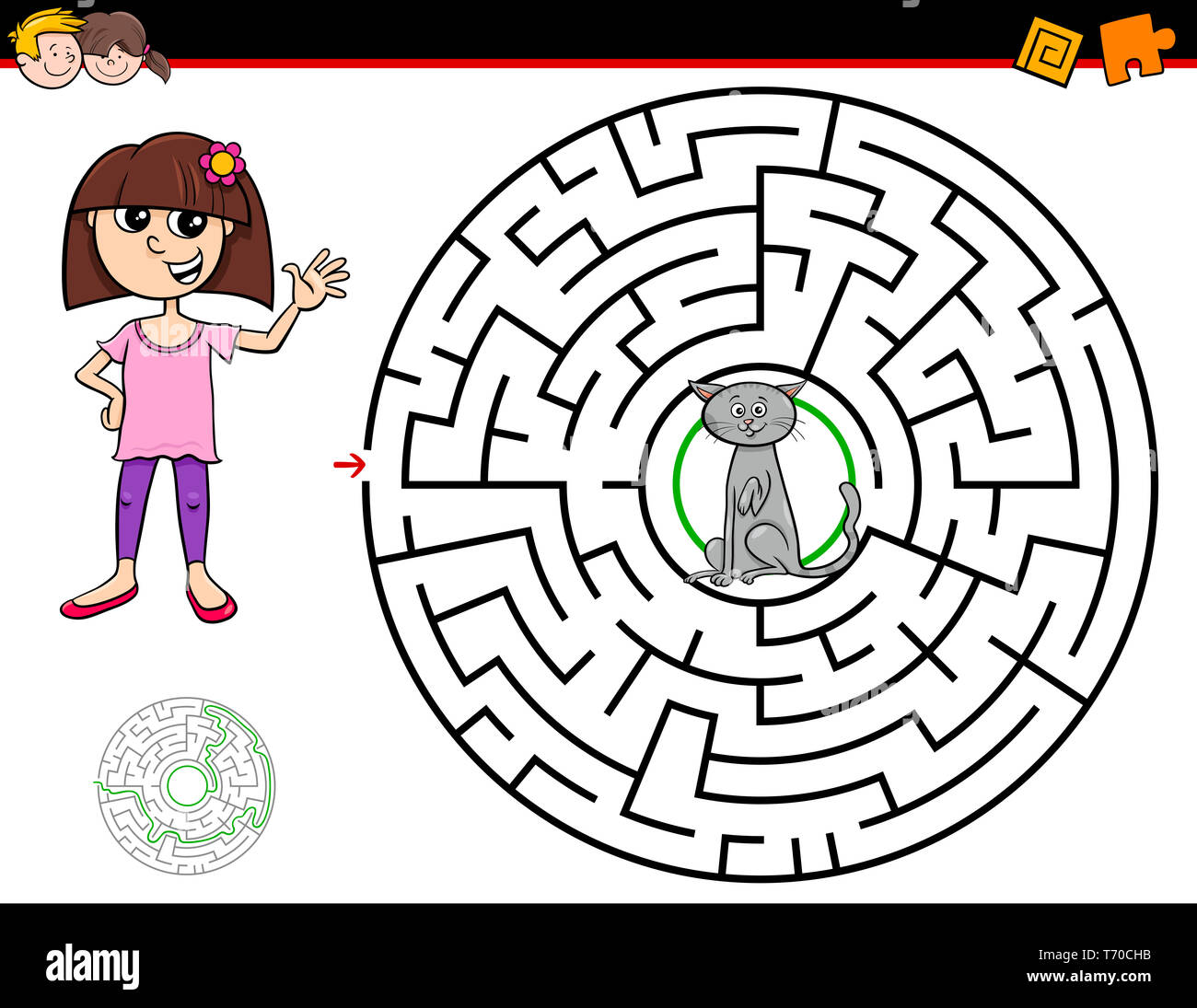 cartoon maze game with girl and cat Stock Photo - Alamy