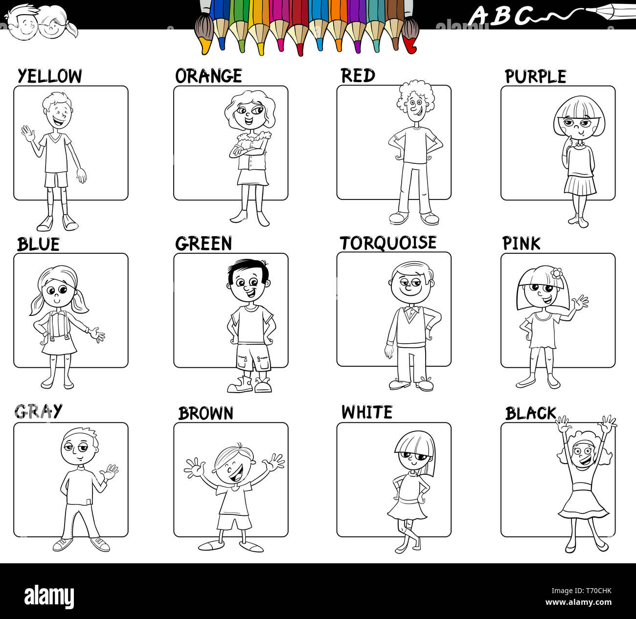 basic colors with kids set for coloring Stock Photo - Alamy