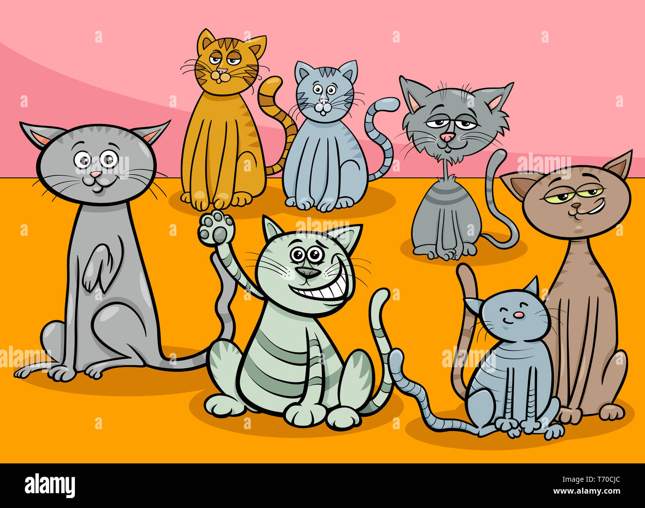 cats group cartoon illustration Stock Photo - Alamy
