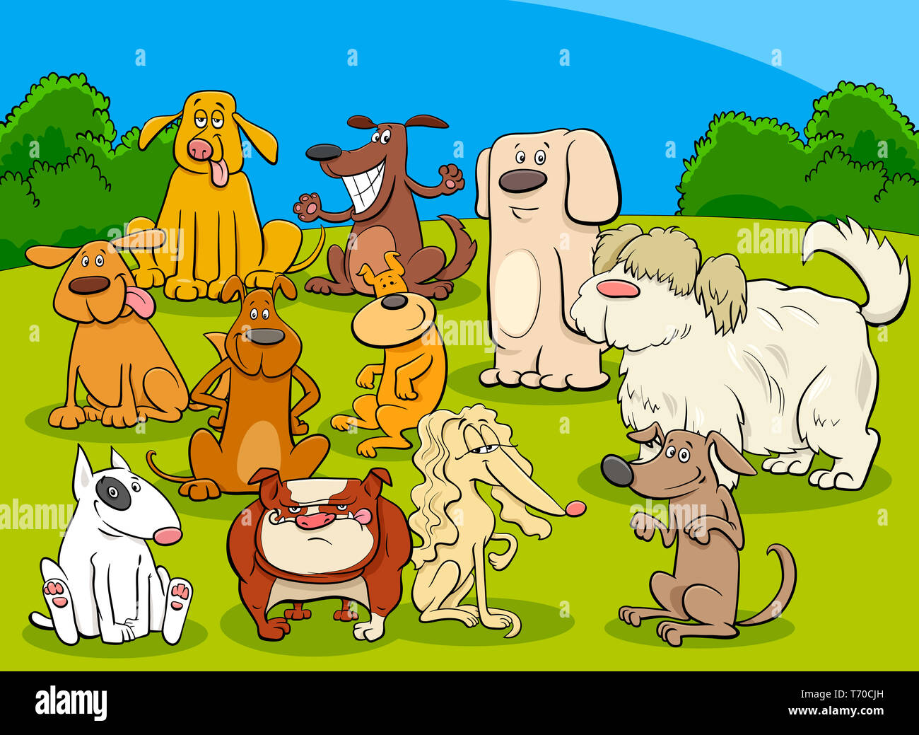 dogs group cartoon illustration Stock Photo - Alamy
