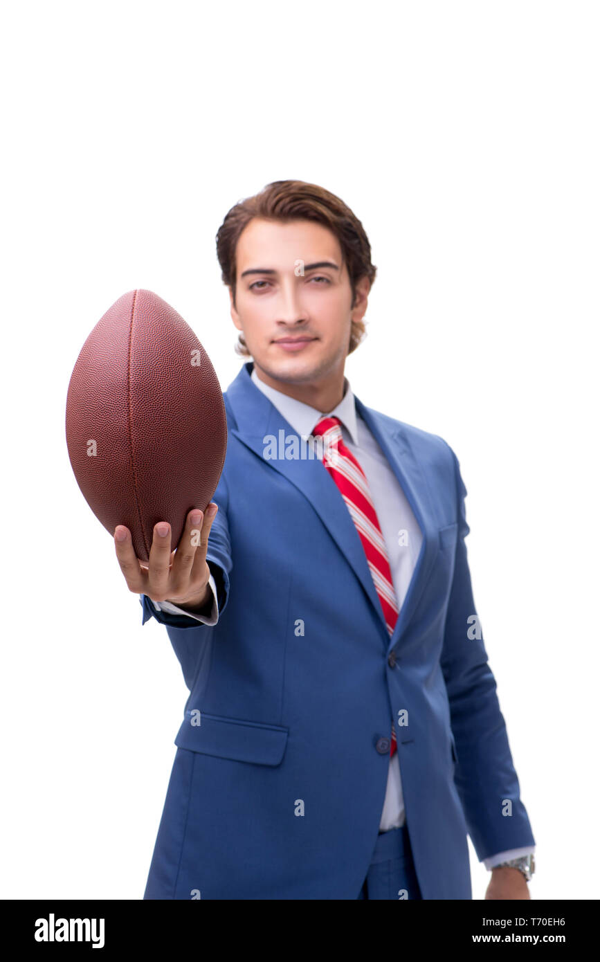 Young elegant man with rugby ball isolated on white Stock Photo - Alamy