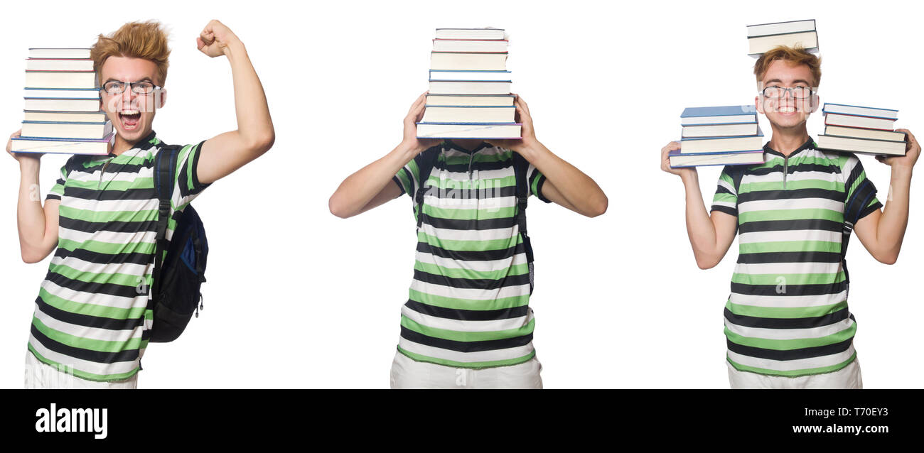 Young student with books isolated on white Stock Photo - Alamy