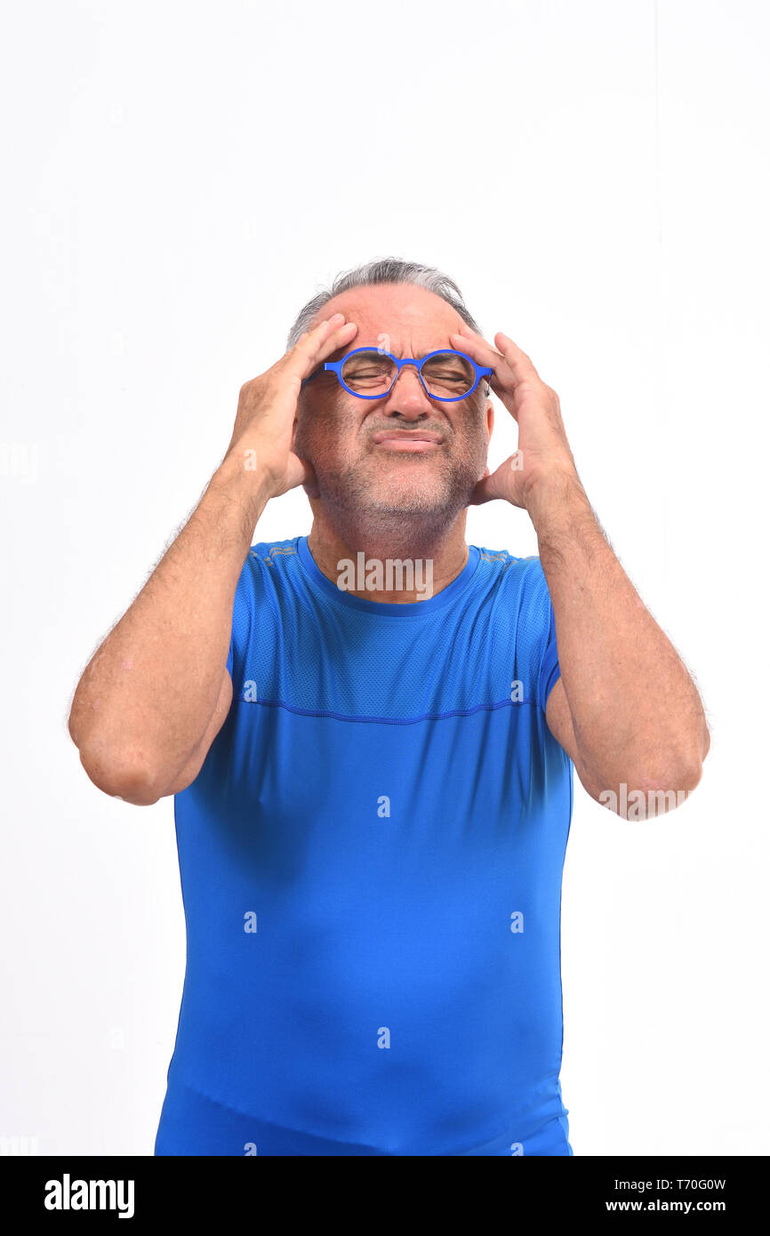 man with headache on white background Stock Photo - Alamy