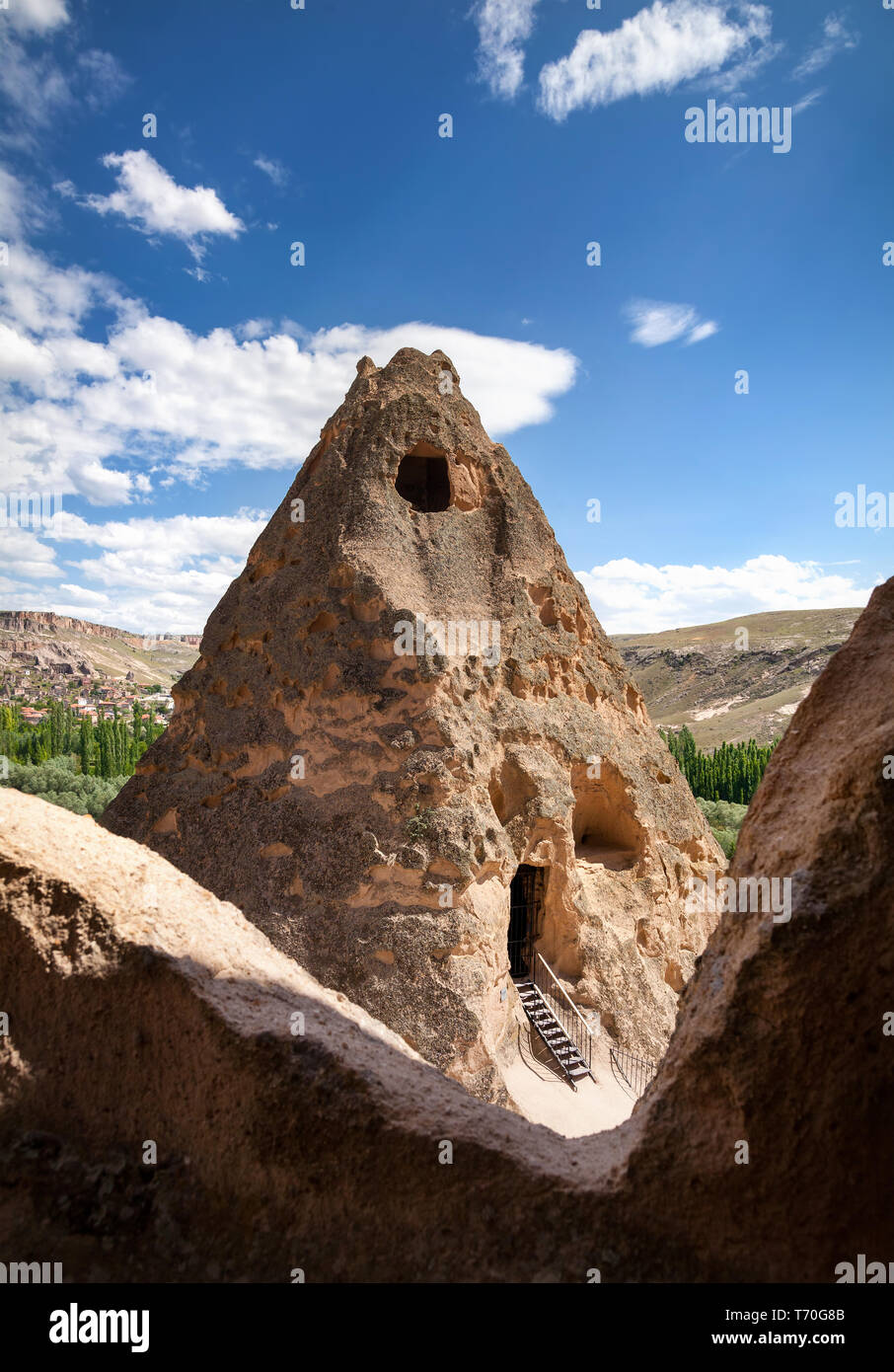Ancient cave monastery Selime carved in stone in Cappadocia, Turkey ...