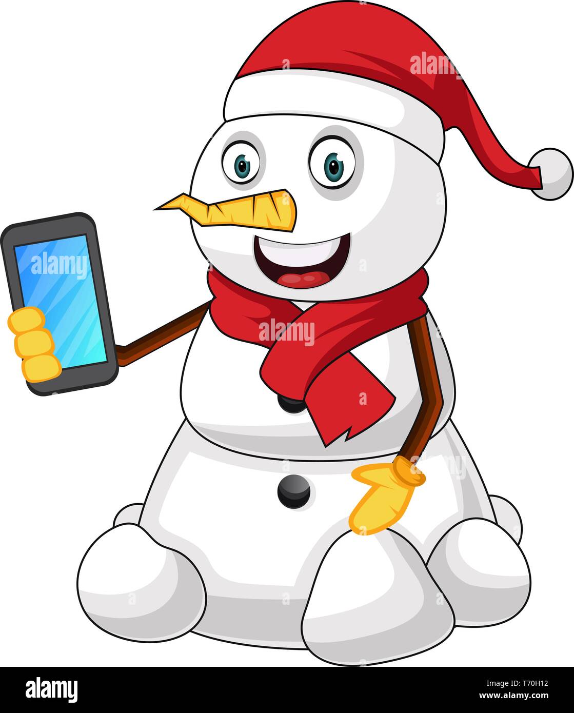 Snowman with phone illustration vector on white background Stock Vector ...