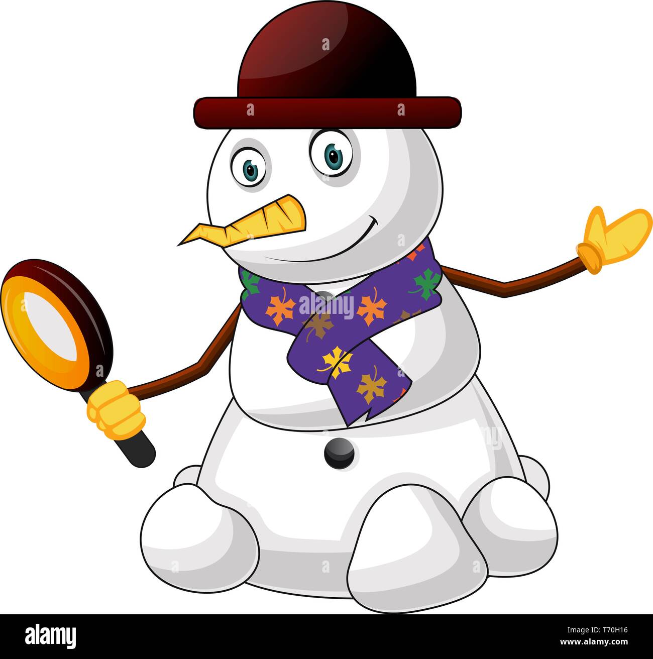 Snowman with magnifying glass illustration vector on white background ...