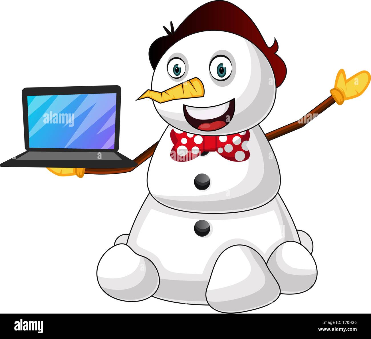 Snowman with laptop illustration vector on white background Stock ...