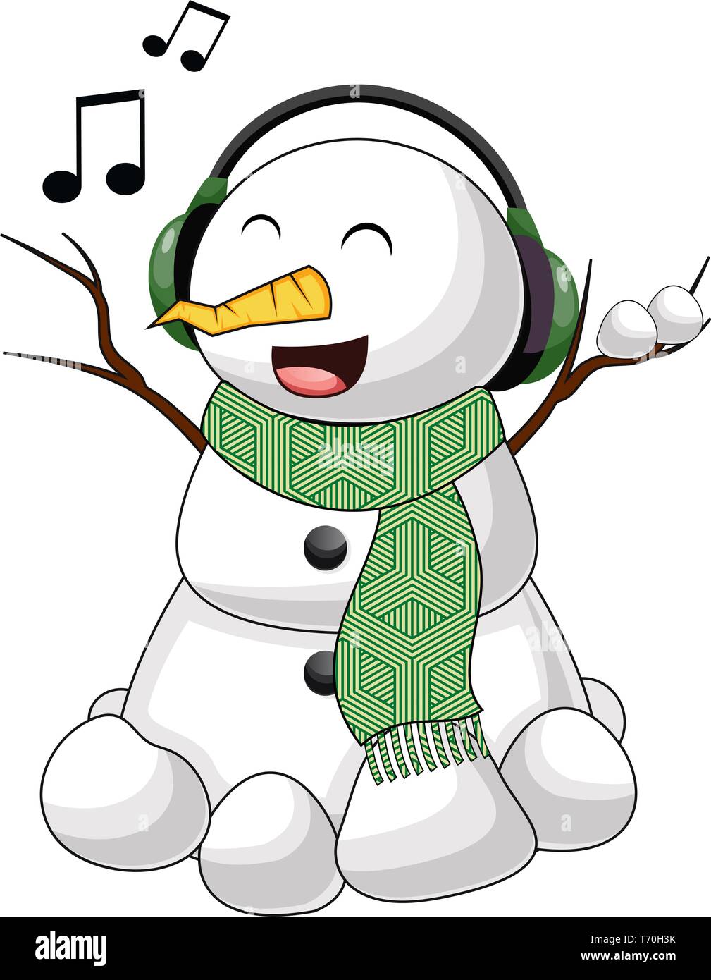 Snowman with headphones illustration vector on white background Stock ...