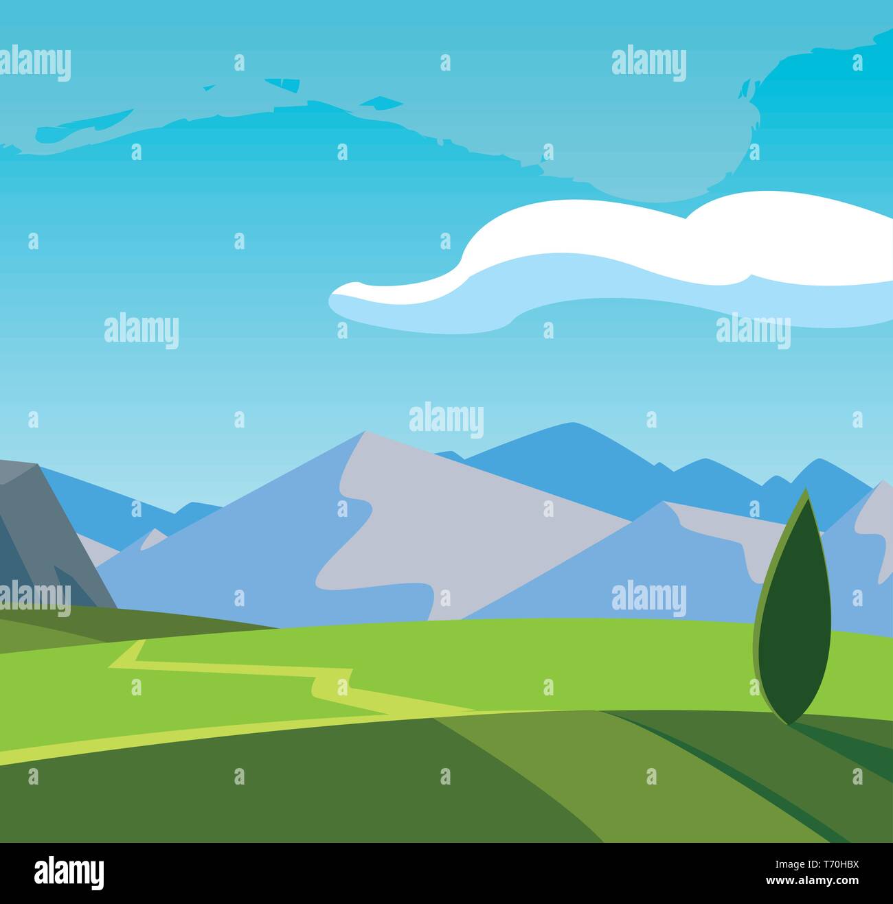 field camp and mountains landscape scene vector illustration design ...
