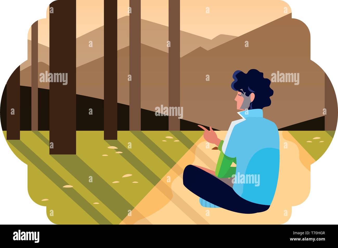 man contemplating horizon in the forest scene vector illustration ...