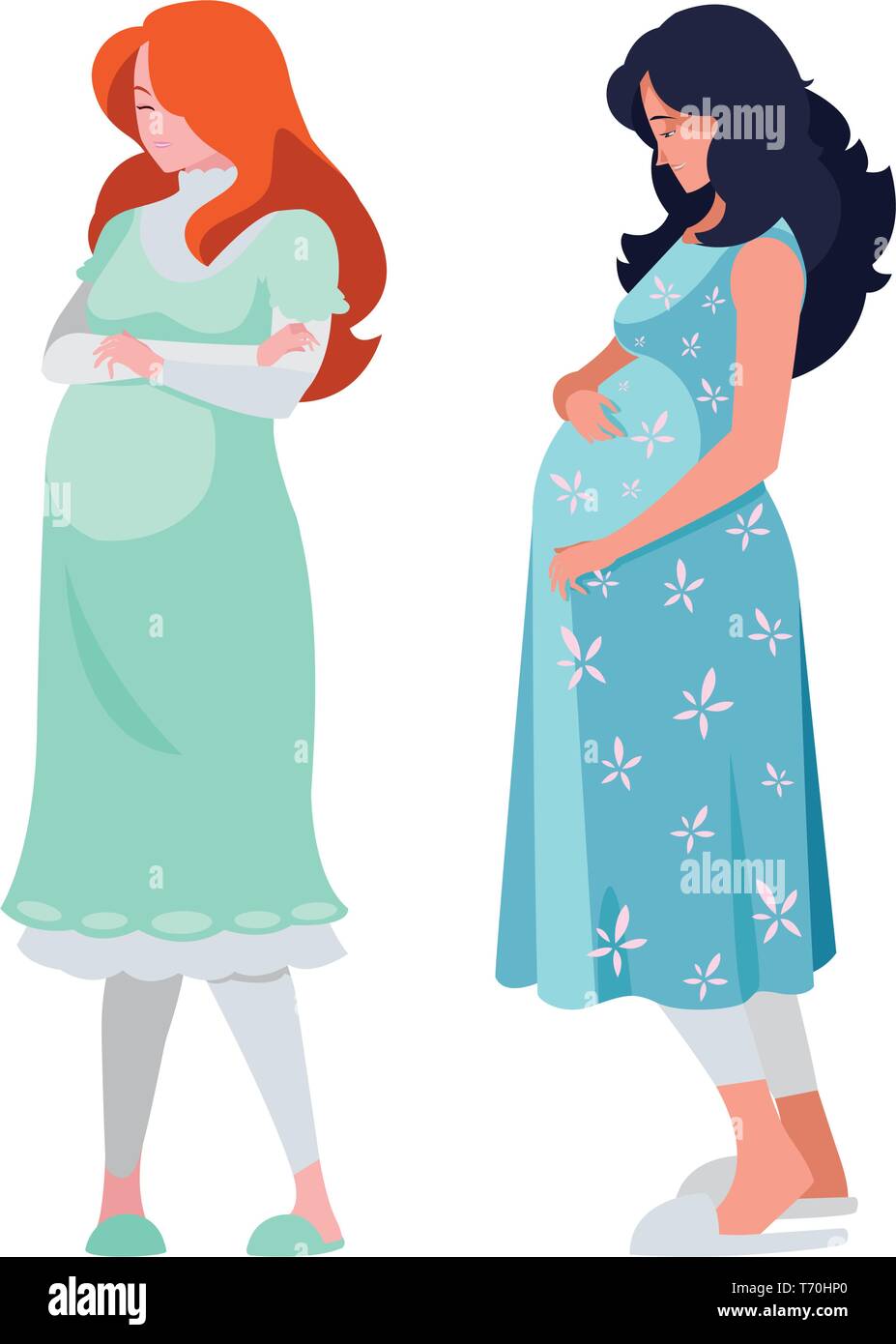 couple of beautiful pregnancy women characters vector illustration ...