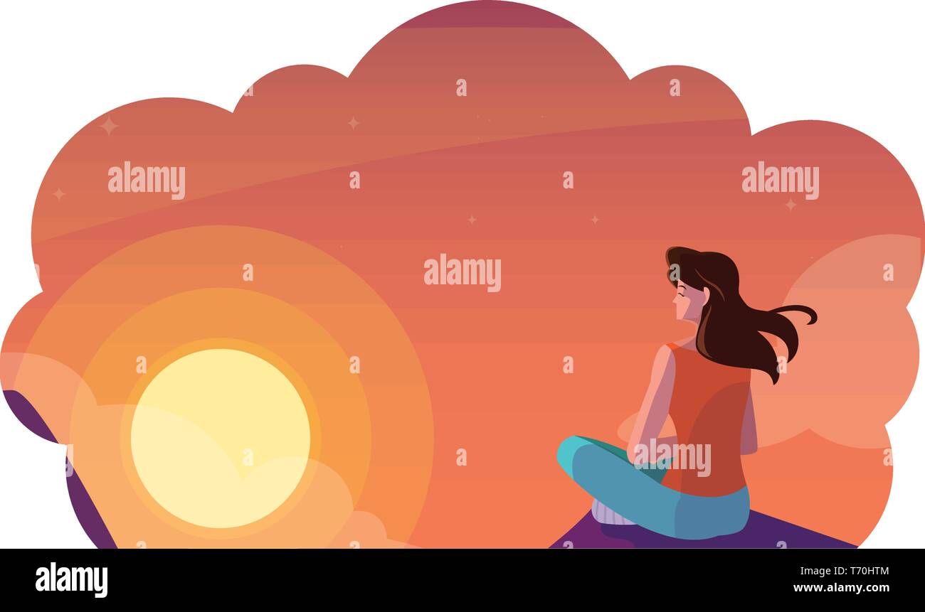 woman contemplating horizon of sky sunset scene vector illustration ...