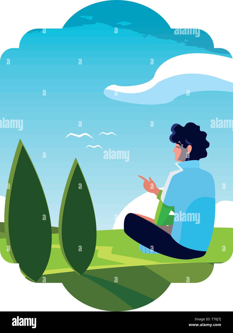 man contemplating the horizon in the field scene vector illustration ...