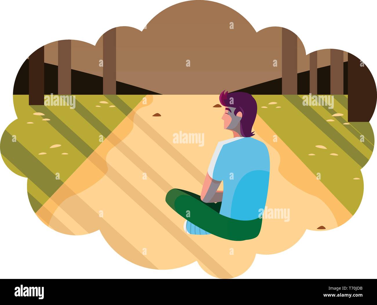 man contemplating horizon in the forest scene vector illustration ...