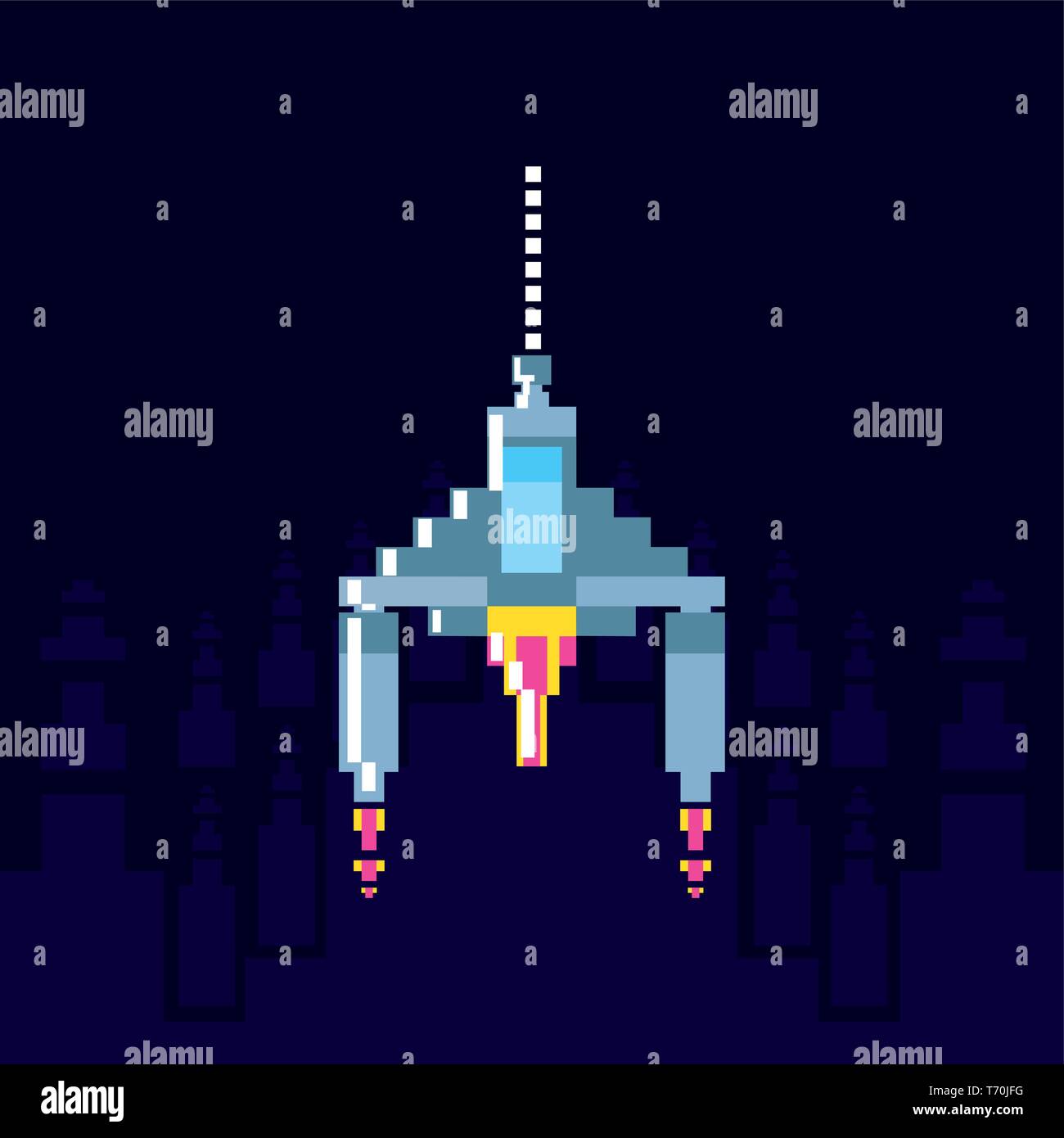 pixelated spaceship flying game icon vector illustration design Stock ...