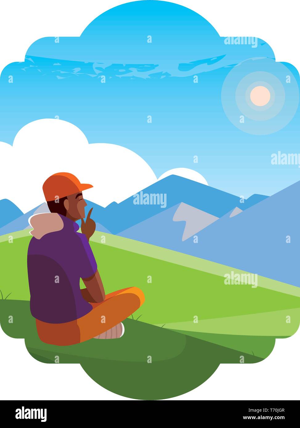afro man contemplating the horizon in the field scene vector ...