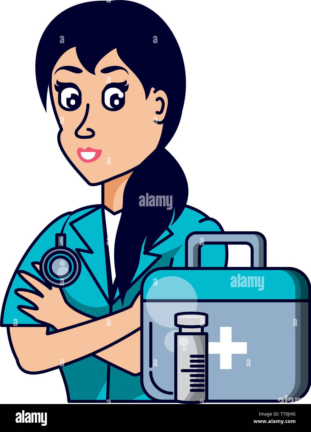 doctor female professional with first aid kit vector illustration ...