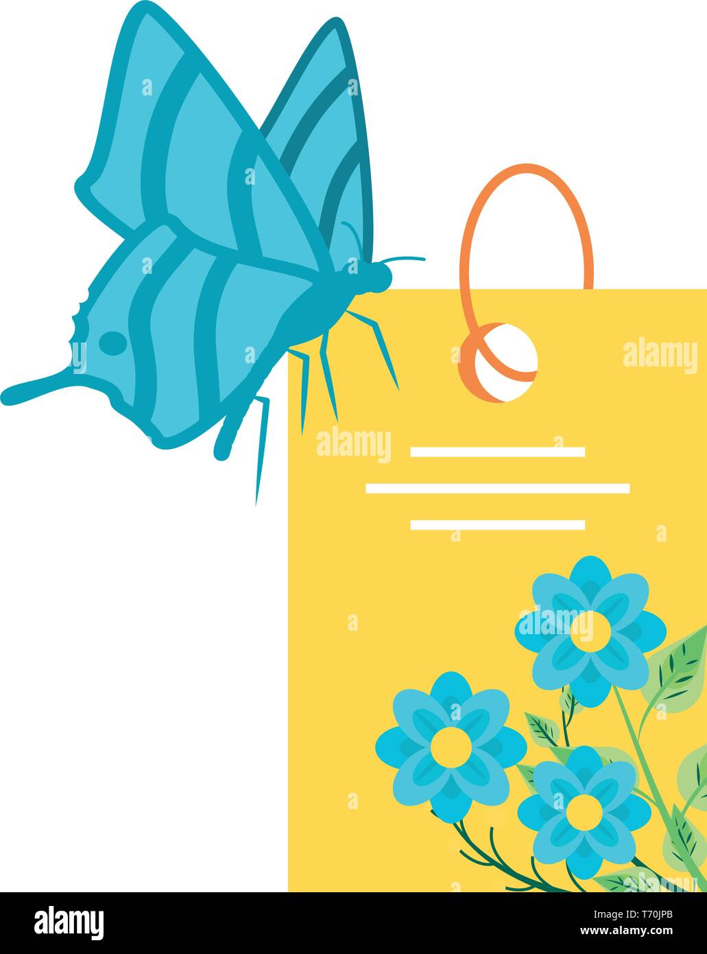 tag with flowers and beautiful butterfly vector illustration design ...