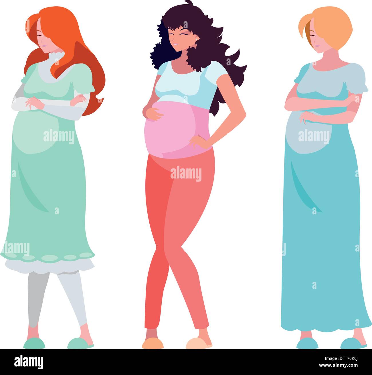 group of beautiful pregnancy women characters vector illustration ...