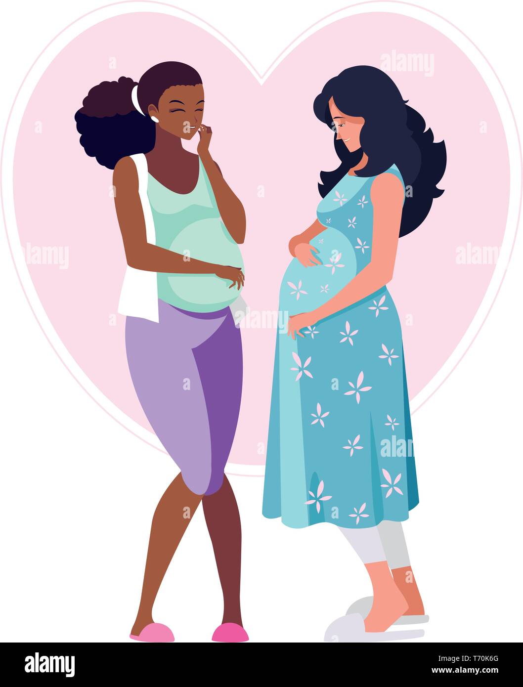 Interracial Couple Of Pregnancy Women In Heart Vector Illustration