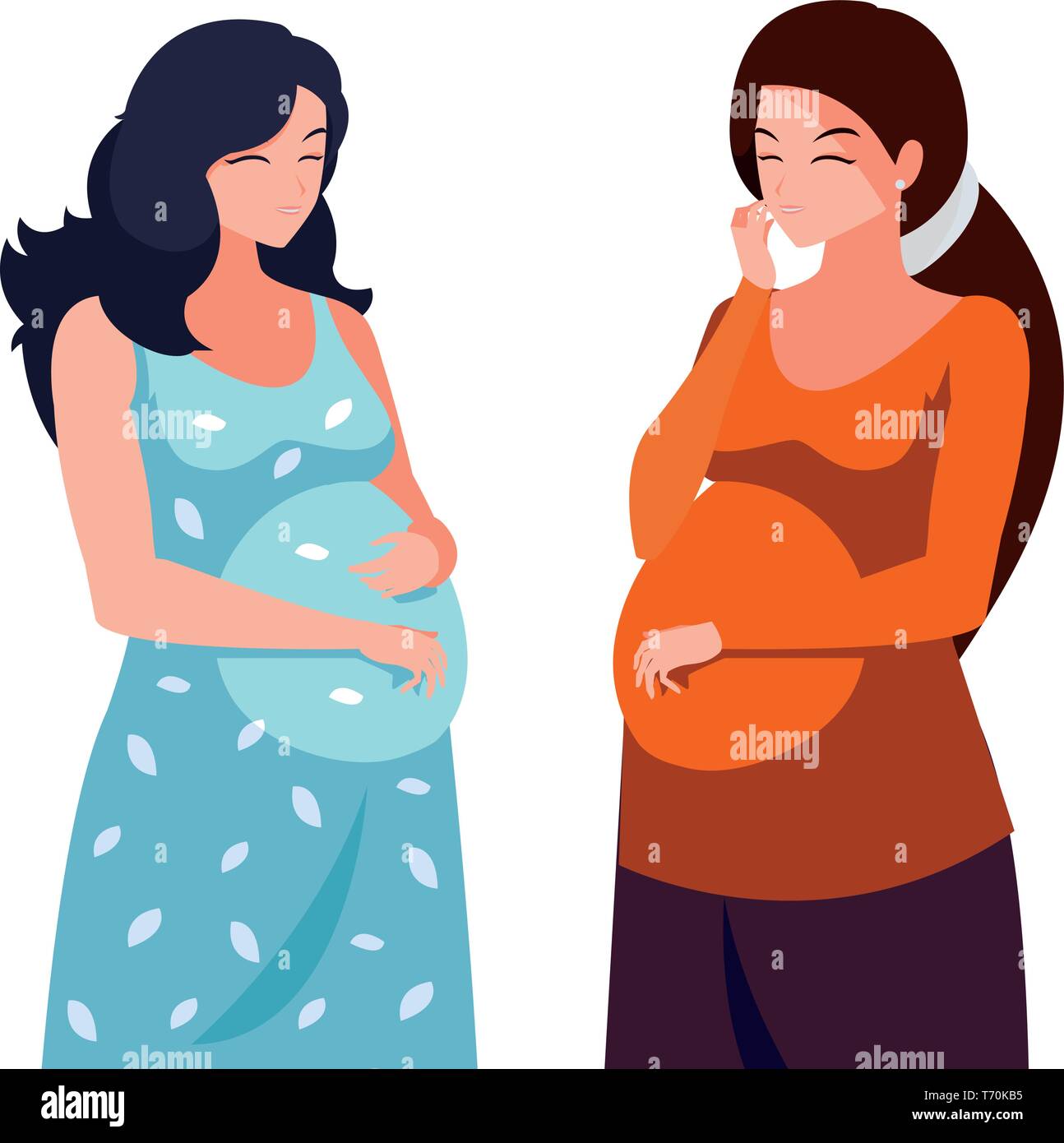 couple of beautiful pregnancy women characters vector illustration ...
