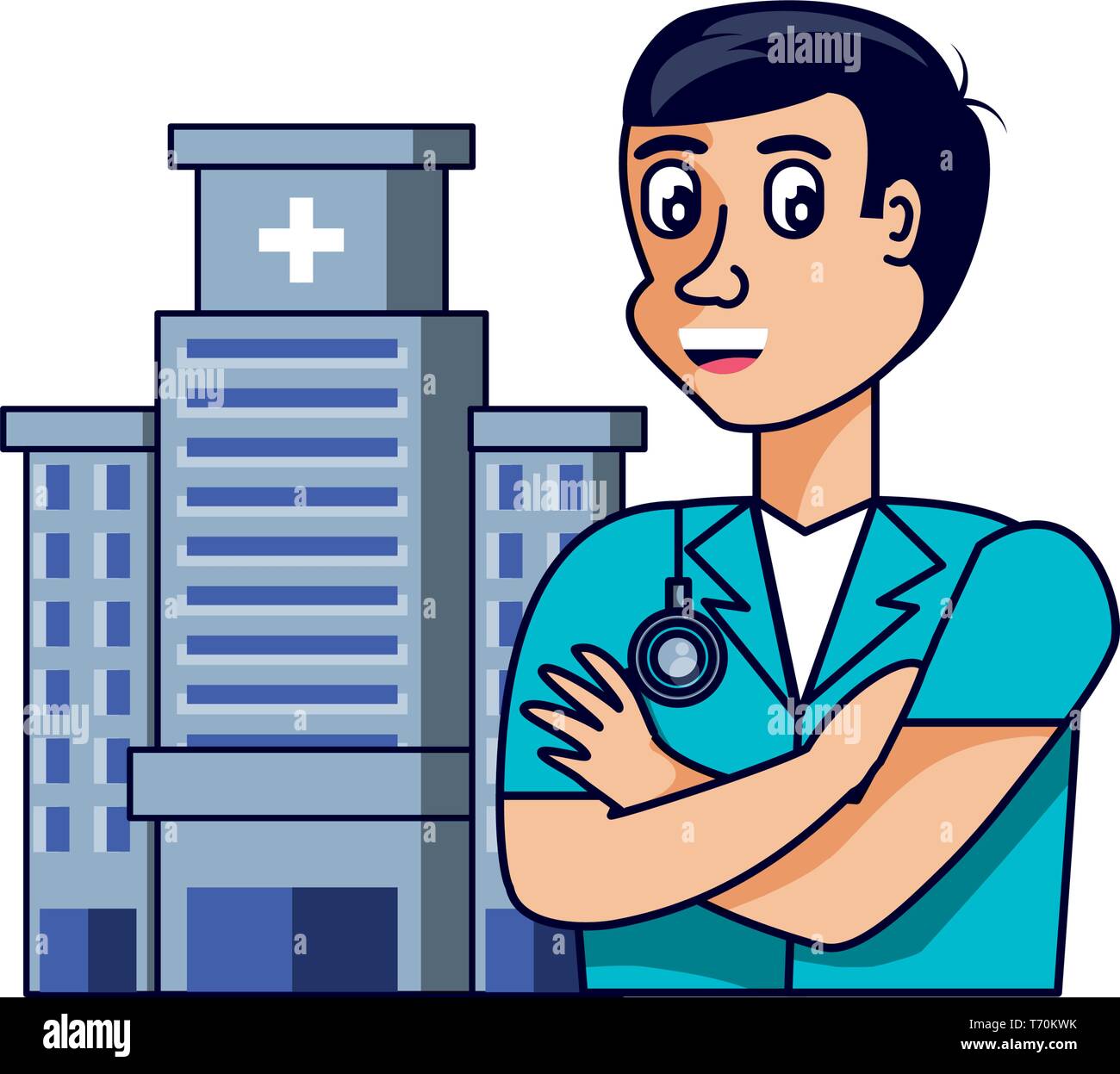 doctor professional with hospital facade vector illustration design ...