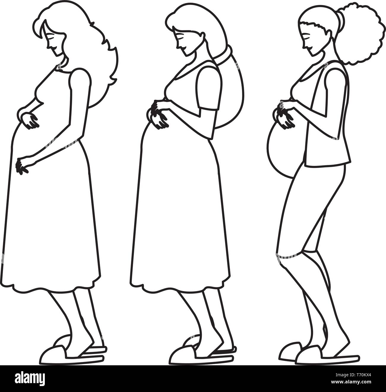group of beautiful pregnancy women characters vector illustration ...