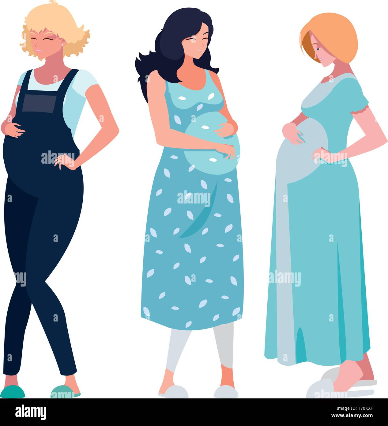 group of beautiful pregnancy women characters vector illustration ...