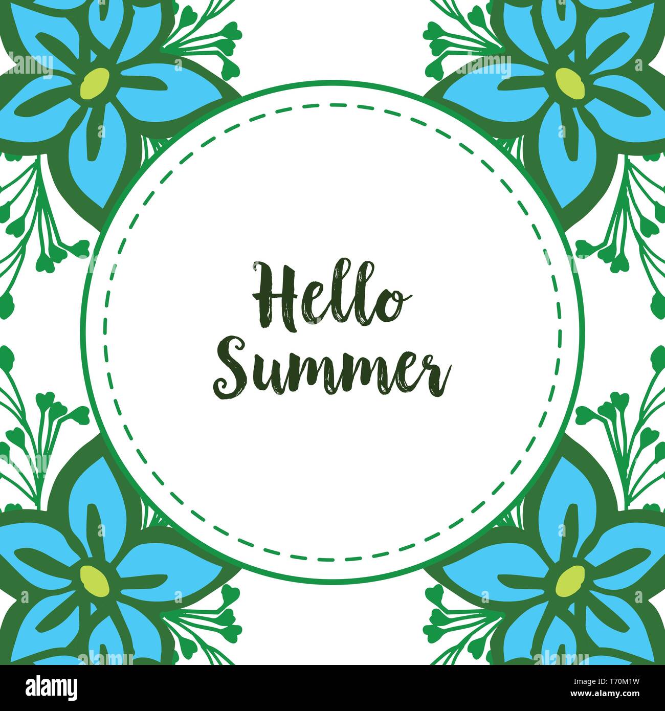 Vector illustration decor hello summer for blue wreath frames bloom ...