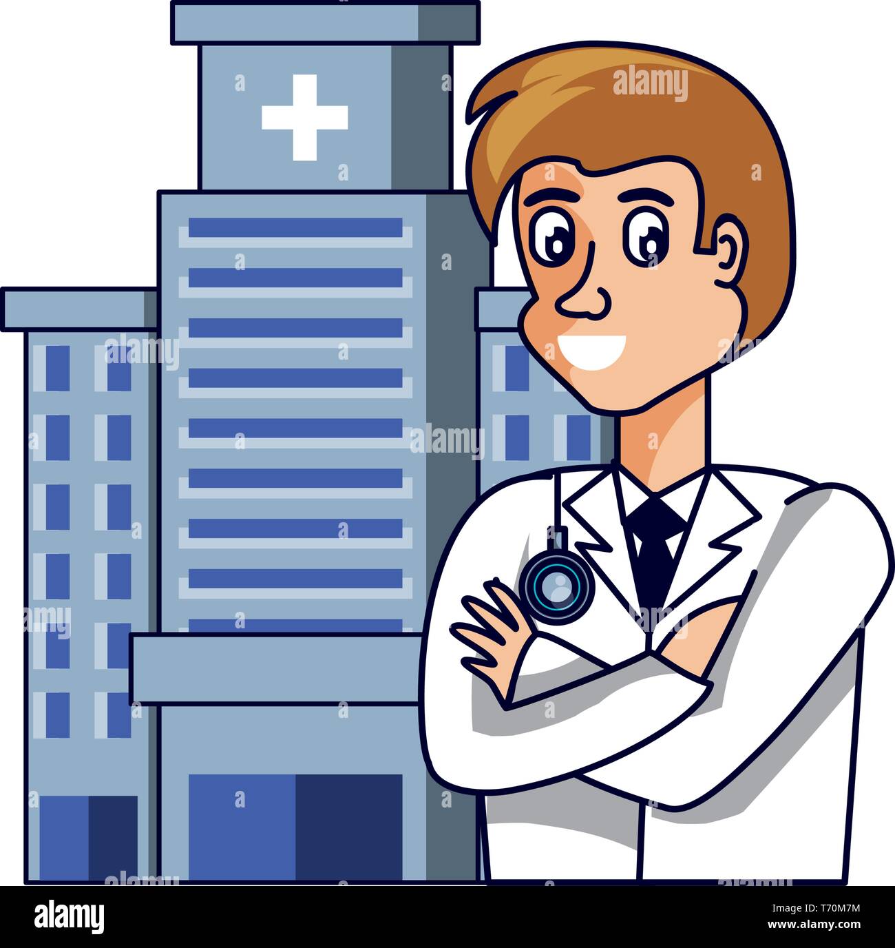 doctor professional with hospital facade vector illustration design ...