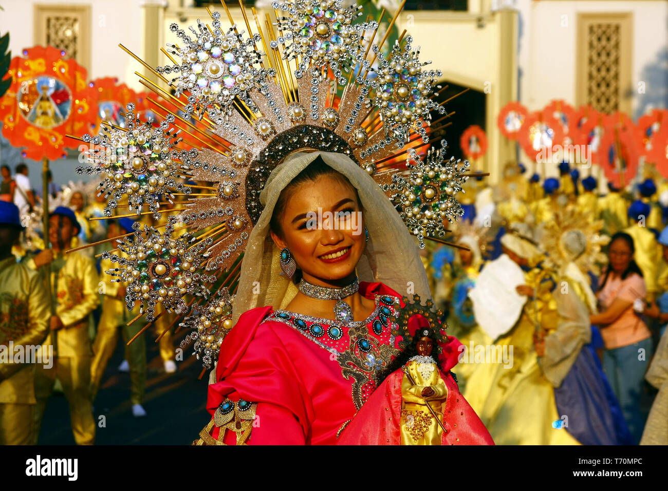 ANTIPOLO CITY, PHILIPPINES - MAY 1, 2019: Parade participants in their ...