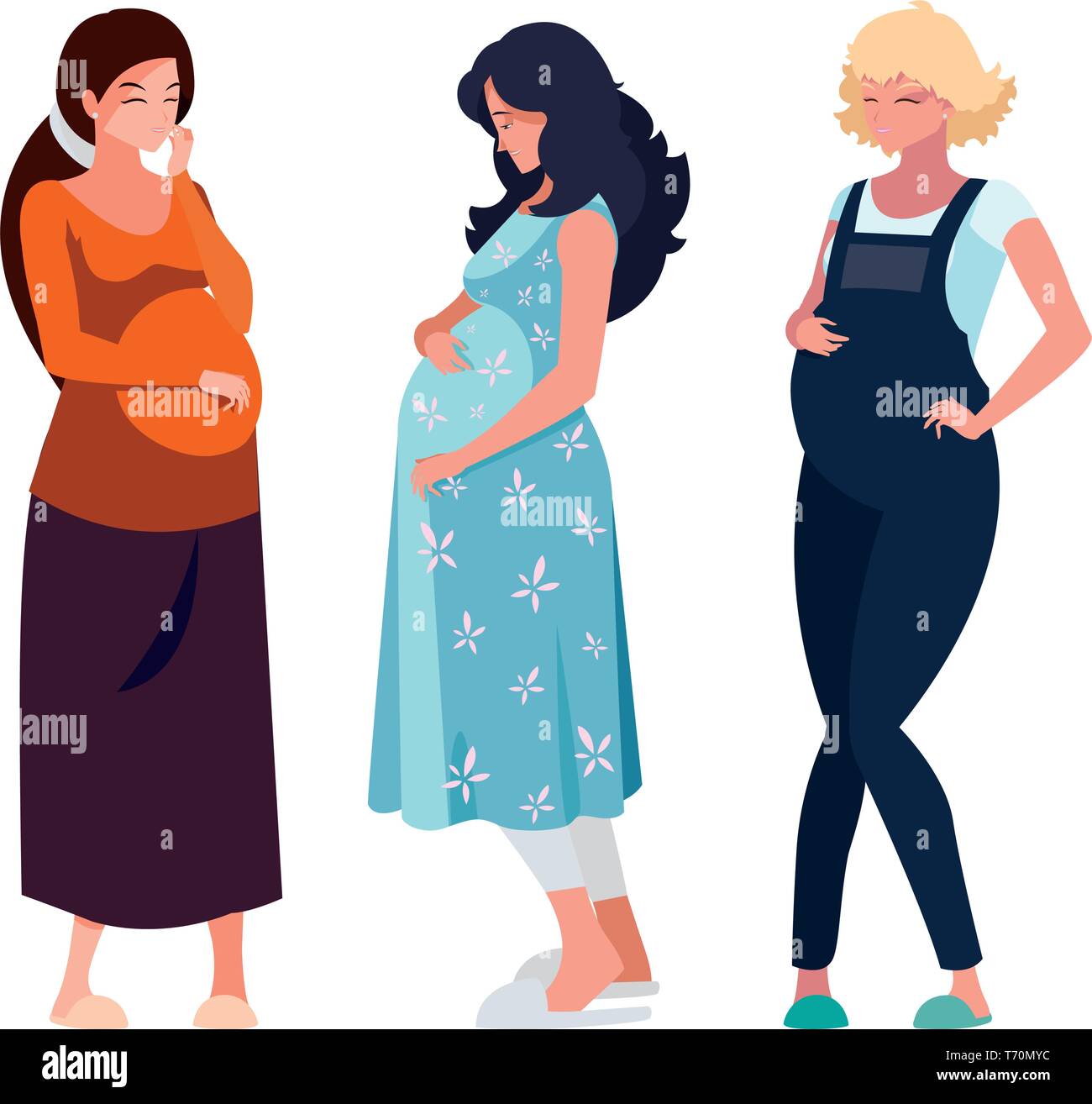 group of beautiful pregnancy women characters vector illustration ...